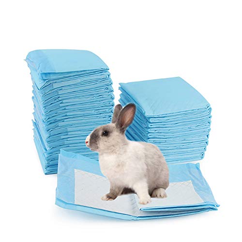kathson 50 PCS Rabbits Disposable Diaper Cage Pad Super Absorbent Healthy Cleaning Underpads for Guinea Pigs,Hedgehogs, Hamsters, Chinchillas, Cats, Reptiles and Other Small Animals(Blue)