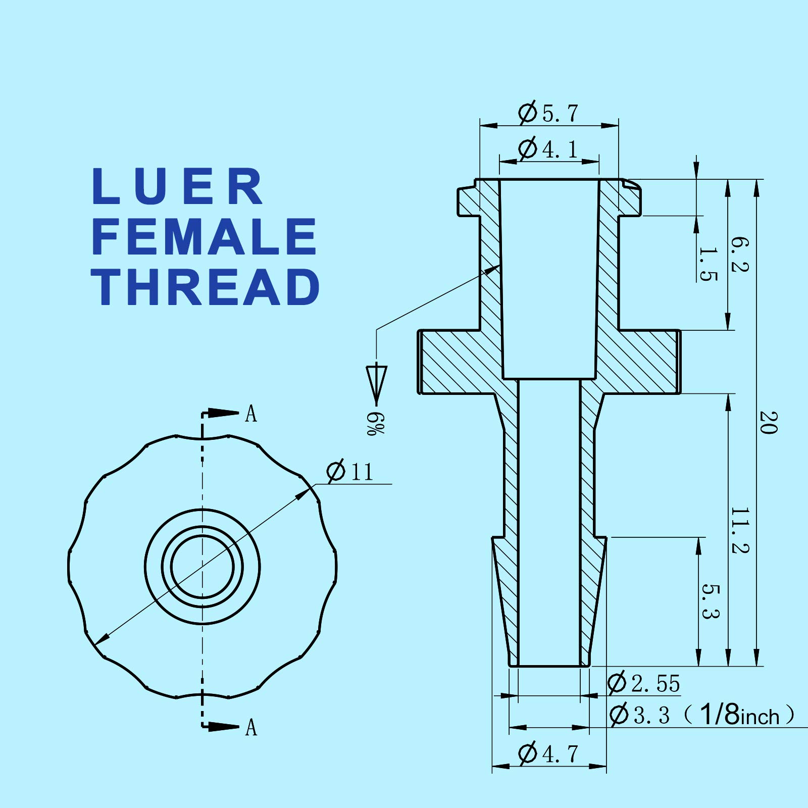 Ks-Tek 10pcs 1/8 Inch Barb Female Luer Tapered Syringe Fitting (Polyprop) Luer Lock Tapered Connector Syringe Fitting