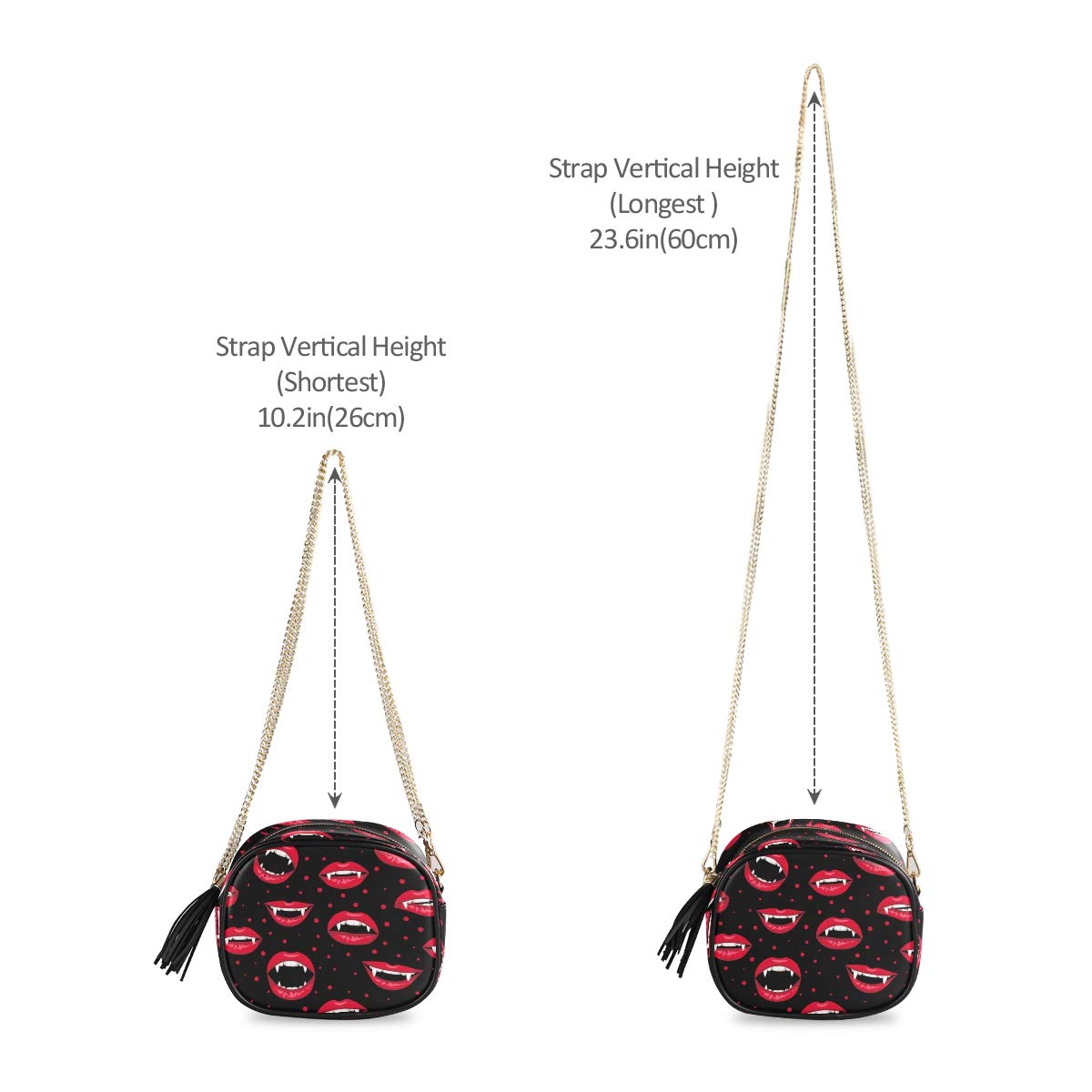 ALAZA Women's Seamless Halloween Pattern with Red Vampire Lips48 Cross Body Bag Chain Shoulder Handbag Purse with Tassel