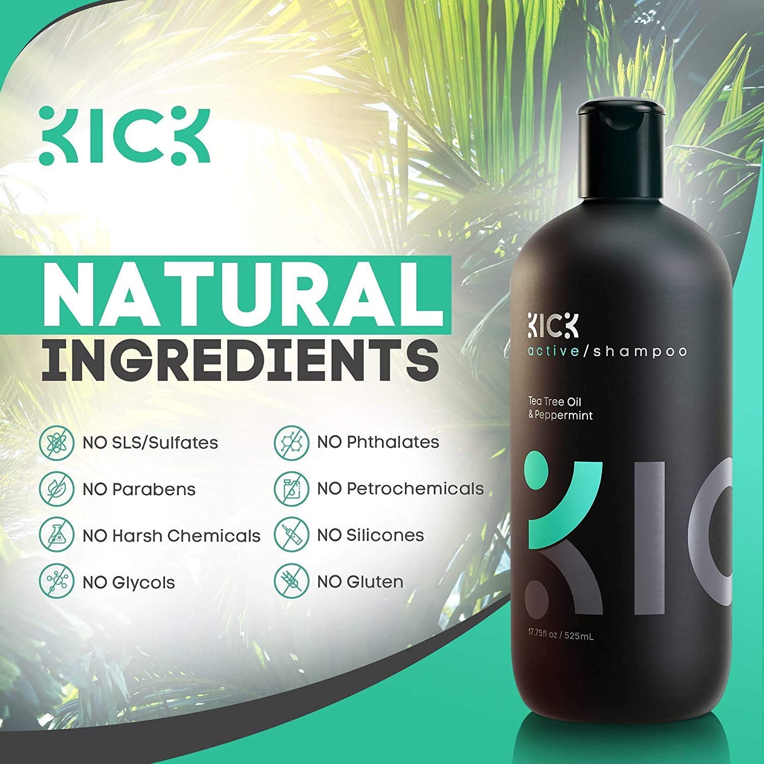 Kick Mens Shampoo + Conditioner Bundle Tea Tree & Peppermint - Itchy Scalp Treatment for Dandruff & Thinning Hair-High Performance Anti-Dandruff, Anti-Hair Loss Care for Men and Women