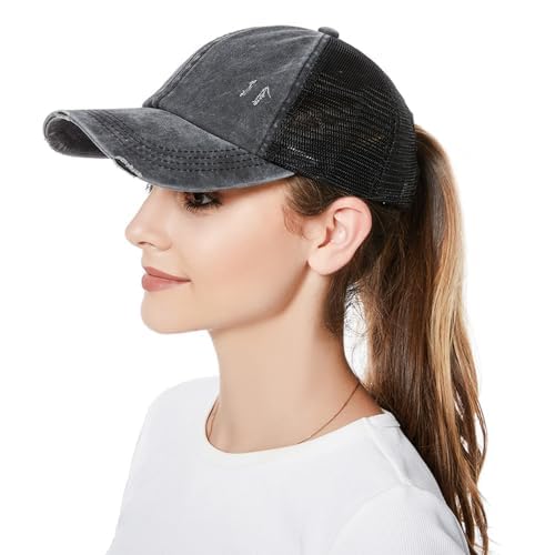 4 Pack Criss Cross Ponytail Hat Washed Distressed Women Mesh Baseball Caps Messy Bun Ponycaps