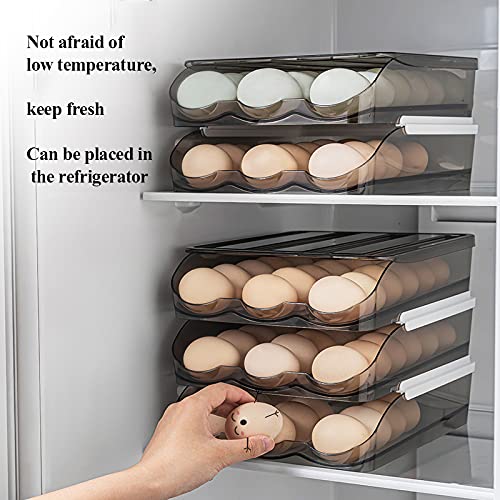 Egg container for refrigerator Automatic Rolling, Egg holder Storage box Drawer, Egg Tray Fridge Organizer For Household, Smart Stackable Devil Egg Container with Lid (Three Layers)