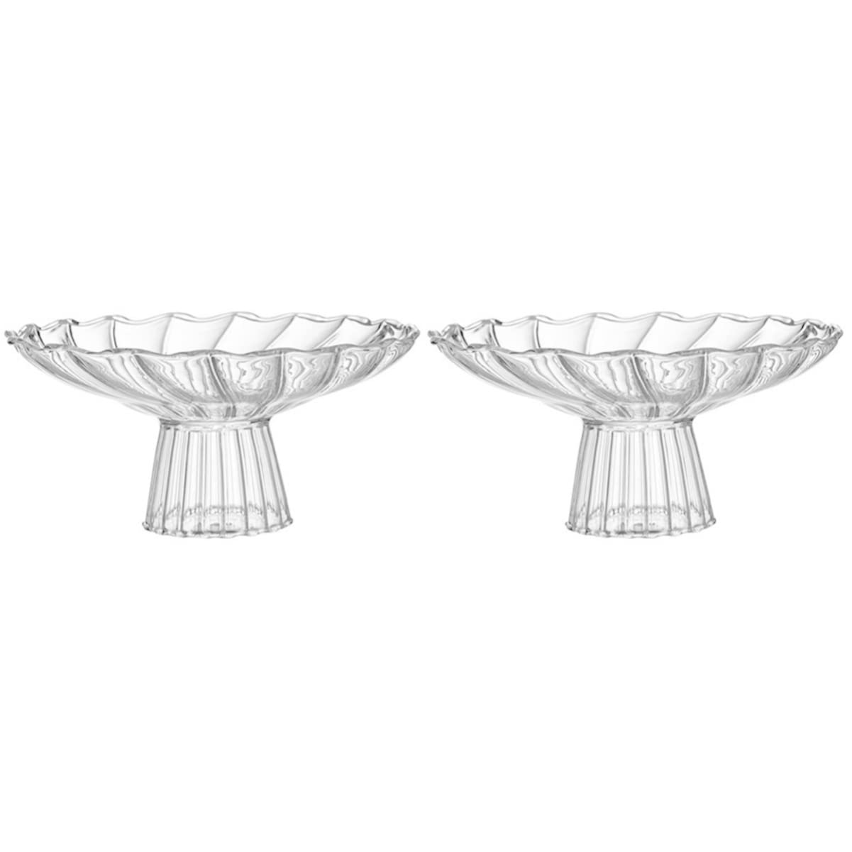 2pcs Crystal Fruit Plate Set Footed Fruit Bowl Glass Dessert Dome Lids Glass Dessert Dish Food Server Display Stand Cupcake Containers Round Dessert Plate High Borosilicate Glass