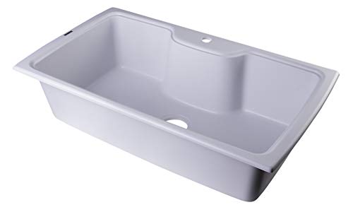 ALFI brand AB3520DI-W Drop-In Single Bowl Granite Composite Kitchen Sink, 35", White