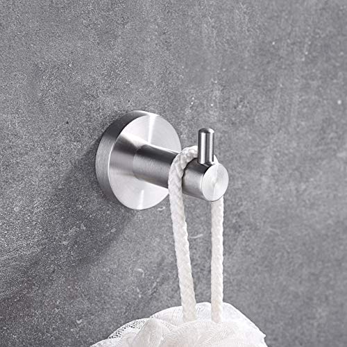 Hoooh Bathroom Towel Hook, Brushed Stainless Steel Coat/Robe Clothes Hook for Bath Kitchen Garage Wall Mounted (2 Pack), B100C-BN-P2