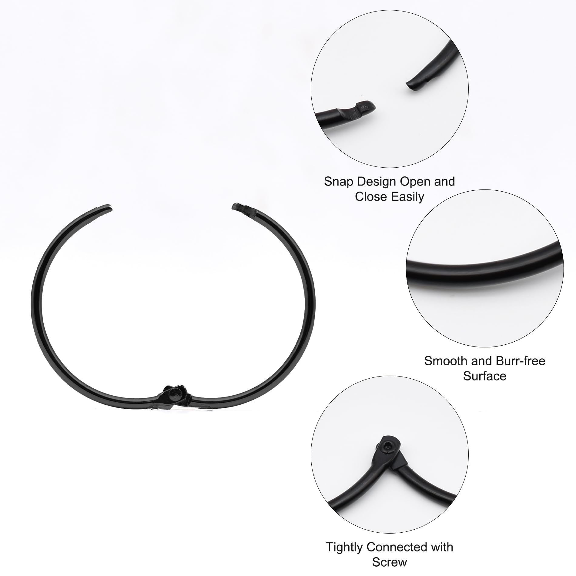24 Pcs Shower Curtain Hooks Rings, Rustproof Metal Shower Curtain Rings for Bathroom, Circular Decorative Shower Curtain Rings and Hooks for Shower Rod, Snap Joint Design(Black)