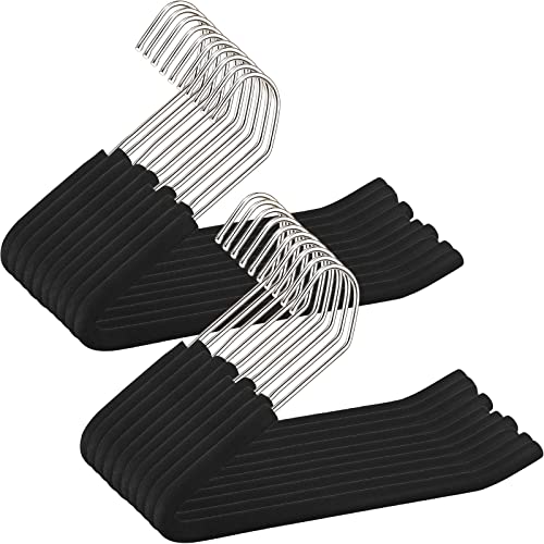 Open Ended Pants Trousers Hangers Foam Coated Pant Hangers Plating Non Slip Anti Rust Chrome Metal Hangers for Closet Easy Slide Pant Jeans Slacks Towel Skirt Organizer, Black (20)