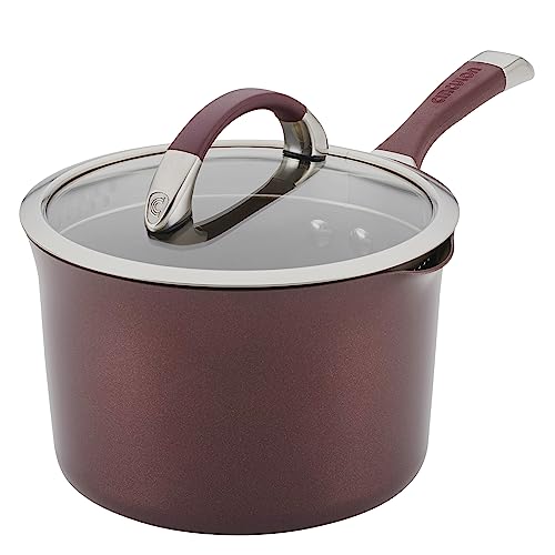 Circulon Symmetry Hard Anodized Nonstick Sauce Pan/Saucepan with Straining and Lid, 3.5 Quart, Red