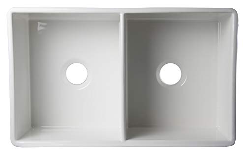 ALFI brand AB539 White 32-Inch Decorative Lip Double Bowl Fireclay Farmhouse Kitchen Sink, White