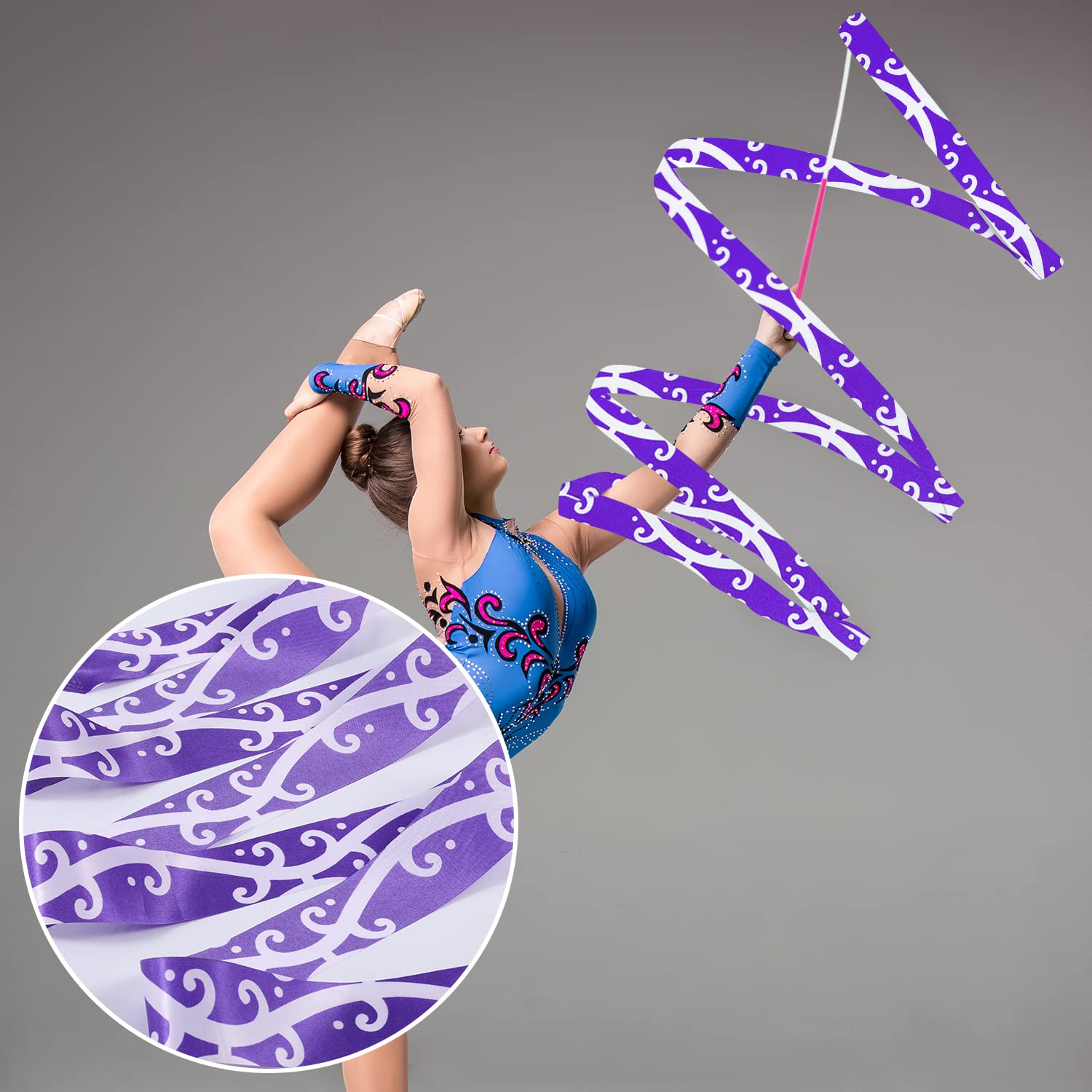 2pcs Dance Ribbons, 78.7 Inch Gymnastics Ribbon Rhythmic Dance Ribbons Baton Twirling for Artistic Dancing Kids Dancing Talent Shows