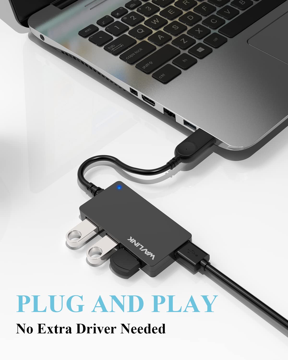 4-Port USB Hub 3.0, WAVLINK USB Splitter for Laptop, Ps4 Keyboard and Mouse Adapter for Dell, Asus, HP, MacBook Air, Surface Pro, Acer, Xbox, Flash Drive, HDD, Console, Printer, Camera