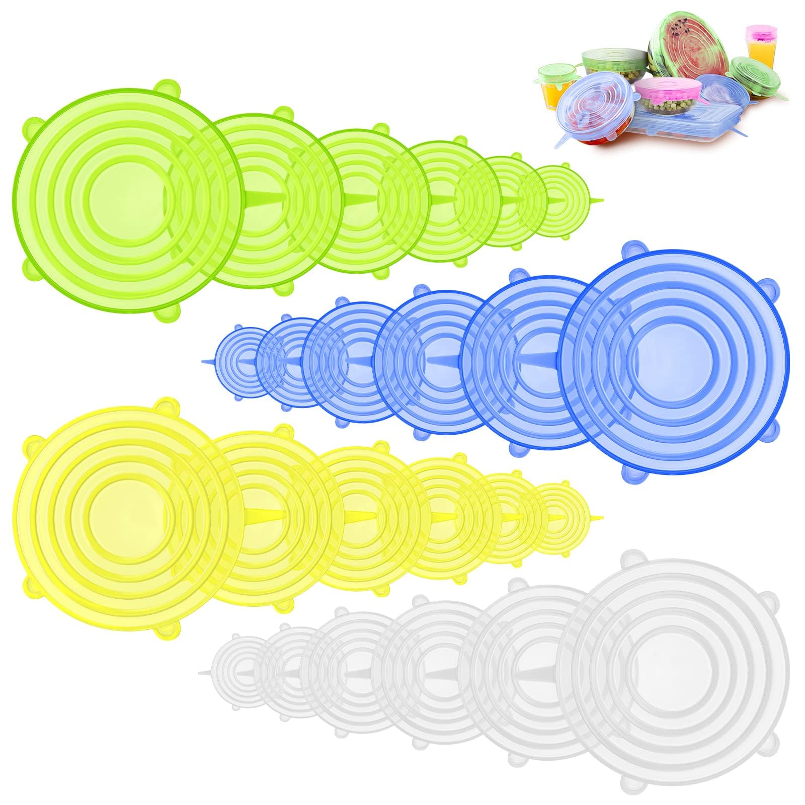 24 Pcs Silicone Stretch Lids, 100% Safe Food Grade Silicone 6 Different Sizes Silicone Lids to Meet Most Container, Microwave Cover for Food Storage, Silicone Can Cover, Silicone Bowl Covers
