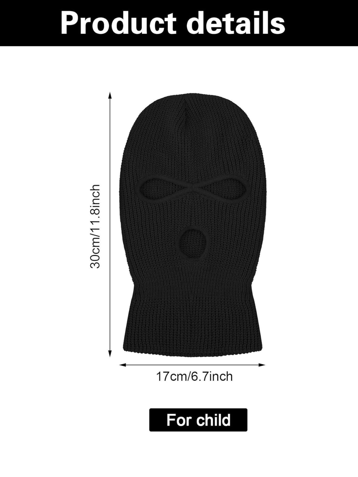 2 Pieces Knitted Full Face Cover 3-Hole Ski Mask Winter Balaclava Face Mask (Black)
