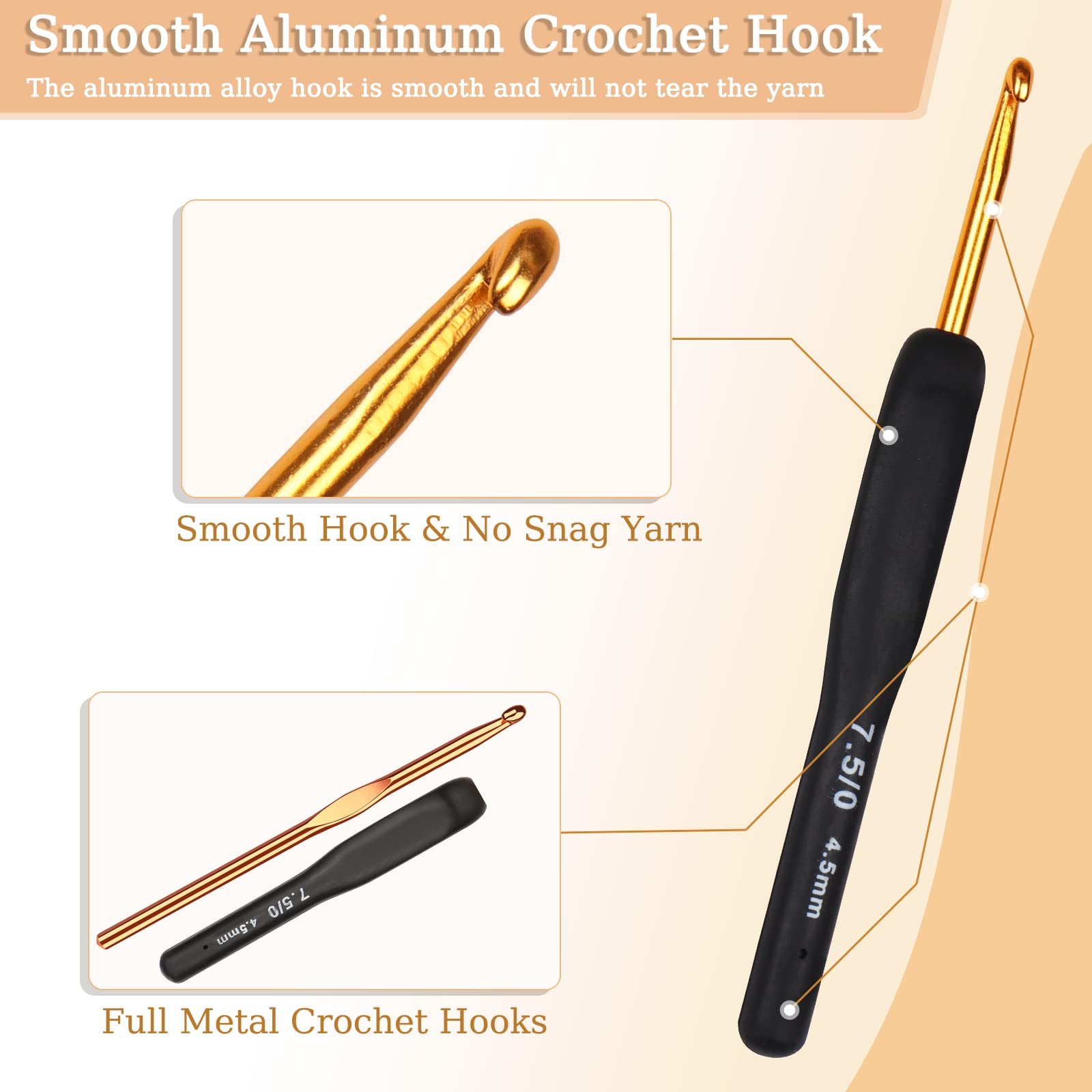Aeelike 31pcs Crochet Hook Set, Black Gold Crochet Hooks Ergonomic with Grips for Arthritic Hands, Crochet Needles Set with Knitting & Crochet Supplies, Ideal Crochet Gift for Crochet Beginner Lover