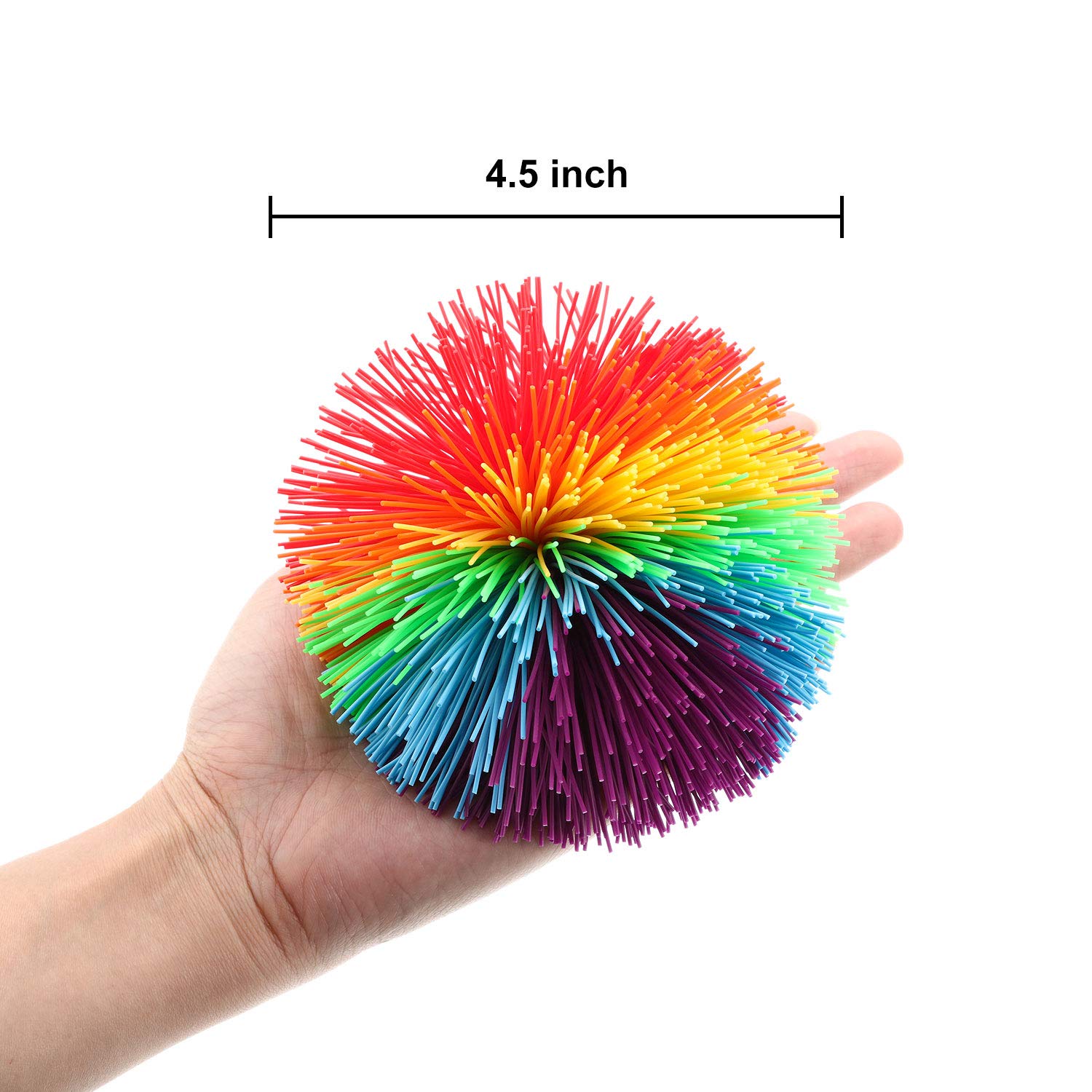 2 Pieces Large Monkey Stringy Balls 4.5 Inch Large Sensory Fidget Stringy Balls Soft Rainbow Pom Bouncy Stress Balls with Storage Bag, Multicolor (4.5 Inch, 2 Pieces)