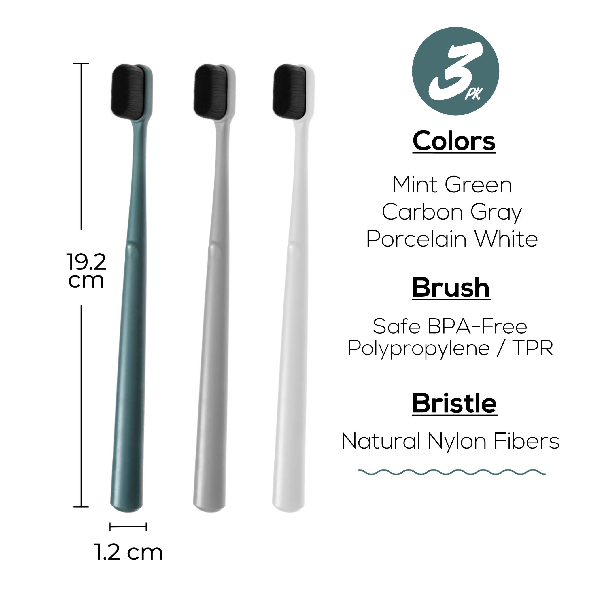 Ebris Saber Series Extra Soft Toothbrushes for Adults (3 Pack) | Soft Bristle Toothbrush, Over 10,000 Nano Sized Charcoal Bristles, Perfect Brush for Teeth Cleaning, Extra Gum Care & Enamel Protection