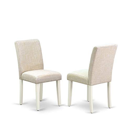 East West Furniture ANAB5-LWH-02 5Pc Round 36" Table and 4 Parson Chair White Leg and Linen Fabric Light Beige