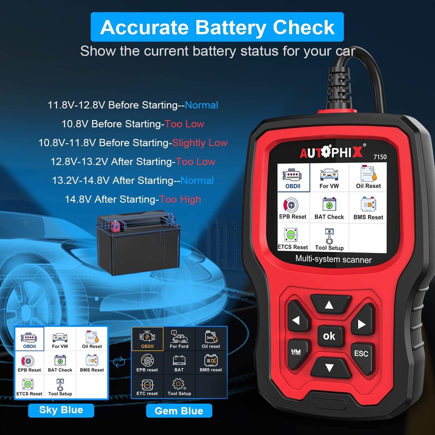 2024 Elite AUTOPHIX 7150 Full System Diagnostic Scan Tool Fit for Ford Lincoln Mercury All Function OBD2 Scanner with Engine ABS SRS SAS Oil EPB DPF TPMS Reset Code Reader Battery Registration Tool