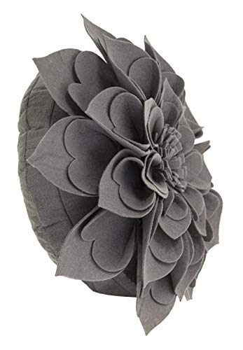Fennco Styles Handmade 3D Heart-Shaped Petals Flower Decorative Throw Pillow Cover 13" Round - Slate Floral Pillow Case for Couch, Home Décor and Holiday, Housewarming Gift
