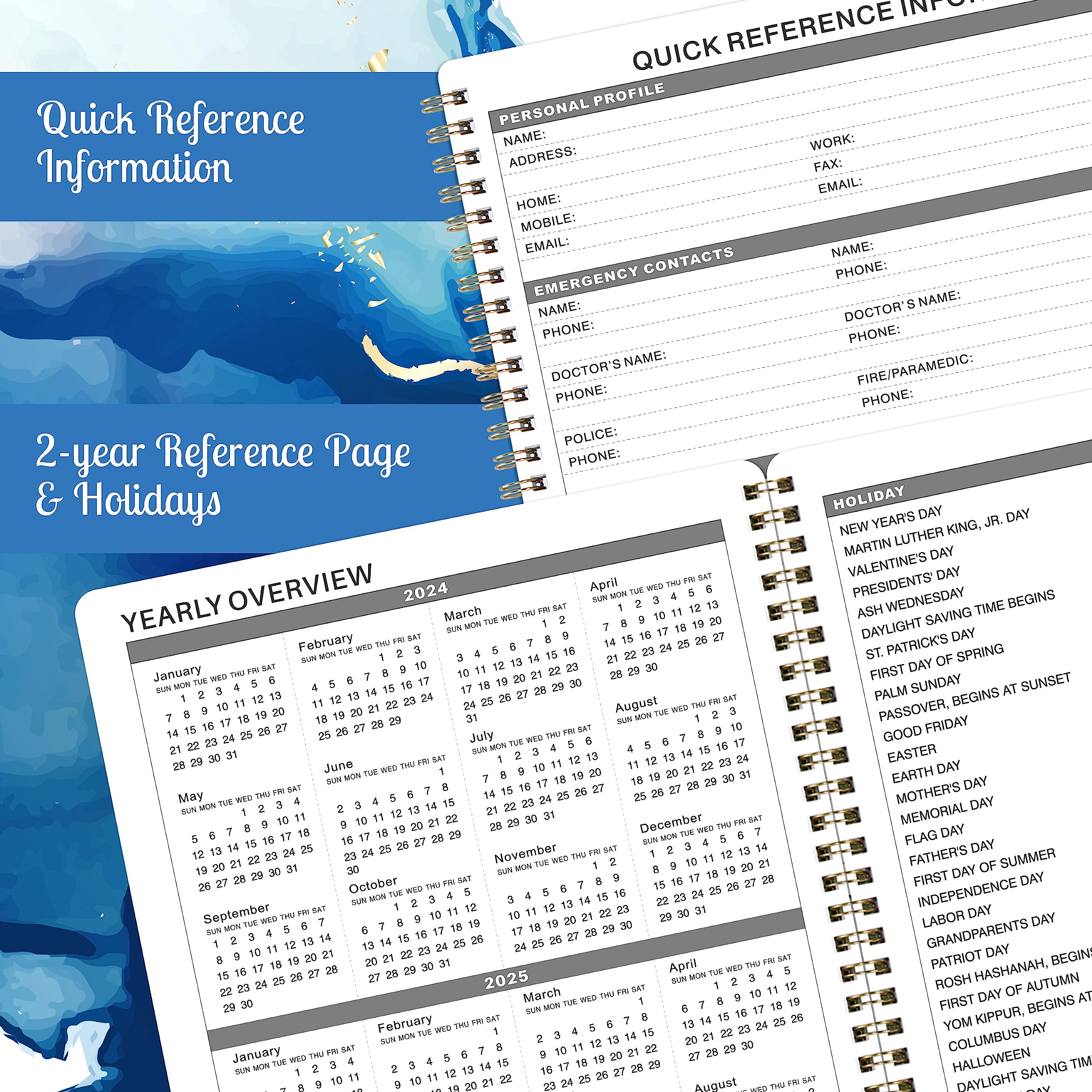 2024 Appointment Book - 2024 Daily Hourly Planner, 8" x 10", January 2024 - December 2024, Appointment Book 2024 with 30-Minute Interval + Thick Paper + Twin-Wire Binding + Printed Tabs - Indigo