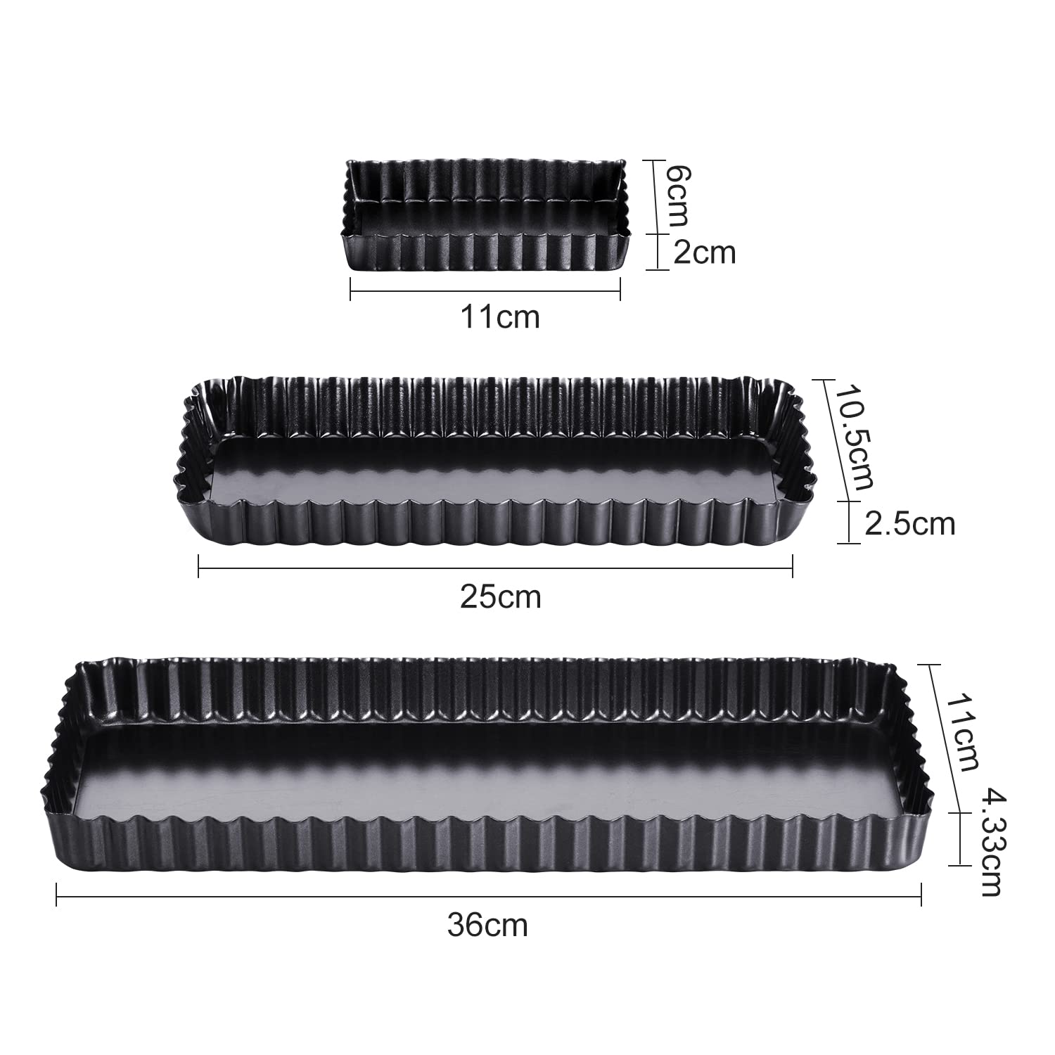 3 Pieces Rectangular 14 Inch, 10 Inch, 4 Inch Mini Tart Pans with Removable Bottom, Nonstick Quiche Pie Pan for Cakes Desserts