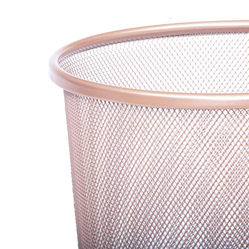 SHS Round Mesh Stainless Steel WasteBasket Trash Can Recycling Bin for Home, Office, Bathroom, Bedroom & Kitchen, 3.5 Gallon / 12L, 11β Height x 10β Diameter Garbage Can (Rose Gold)
