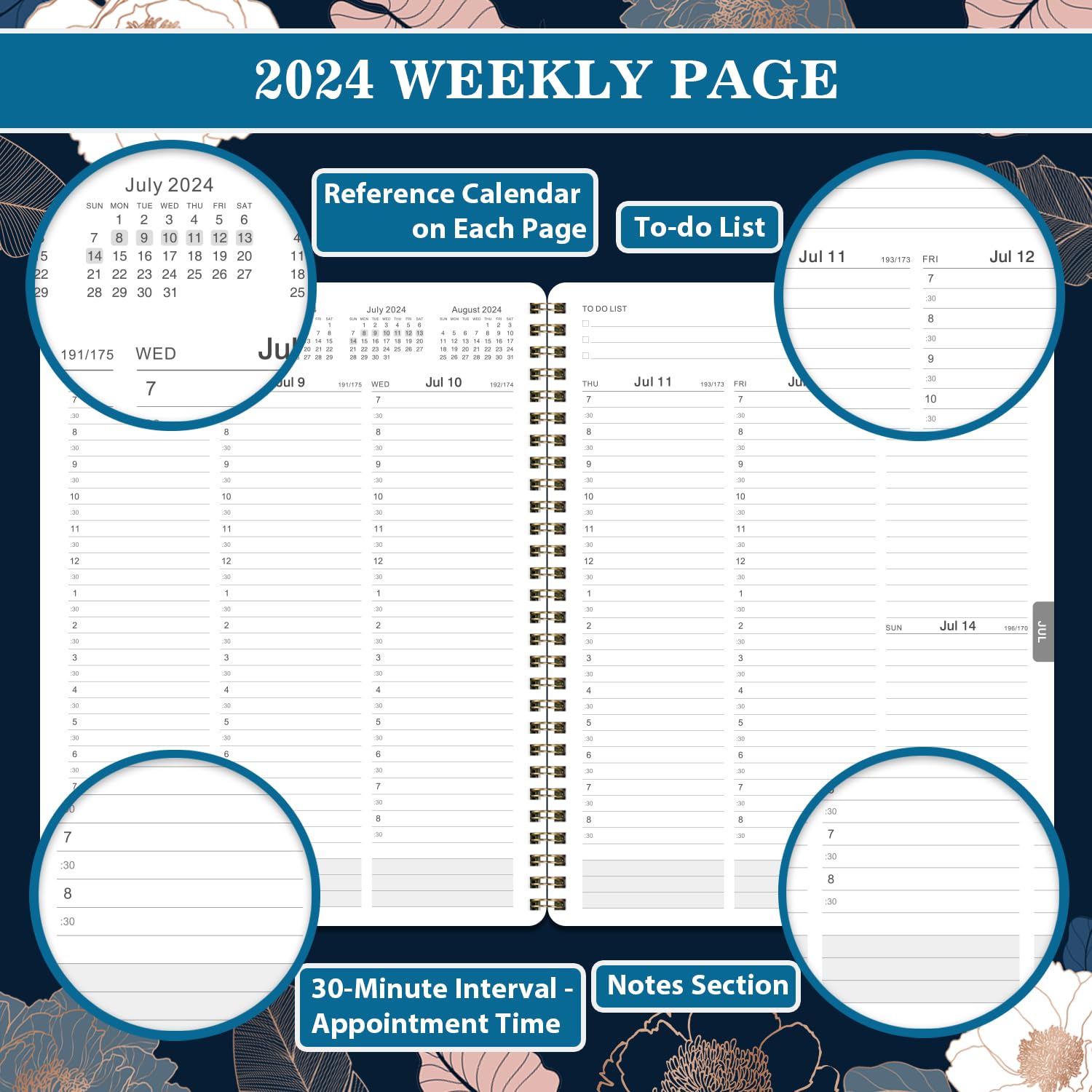2024 Appointment Book/Planner - Weekly Appointment Book/Planner 2024, Jan. 2024 - Dec. 2024, 2024 Daily Hourly Planner with with 15-Minute Interval, 8"x 10", Printed Tabs + Flexible Cover + Thick