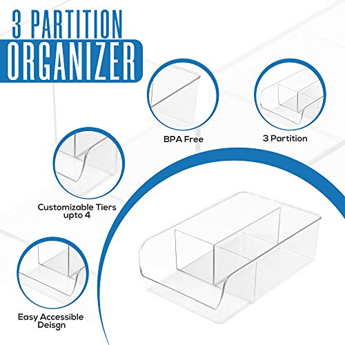 Utopia Home Pack of 04 Fridge and Pantry Organizer Bins for Food Packet, Seasoning Mix, Spices/Sauce Pouches, Snacks - 3 Divided Section Storage for Kitchen, Cabinet, Counter top & Bathroom