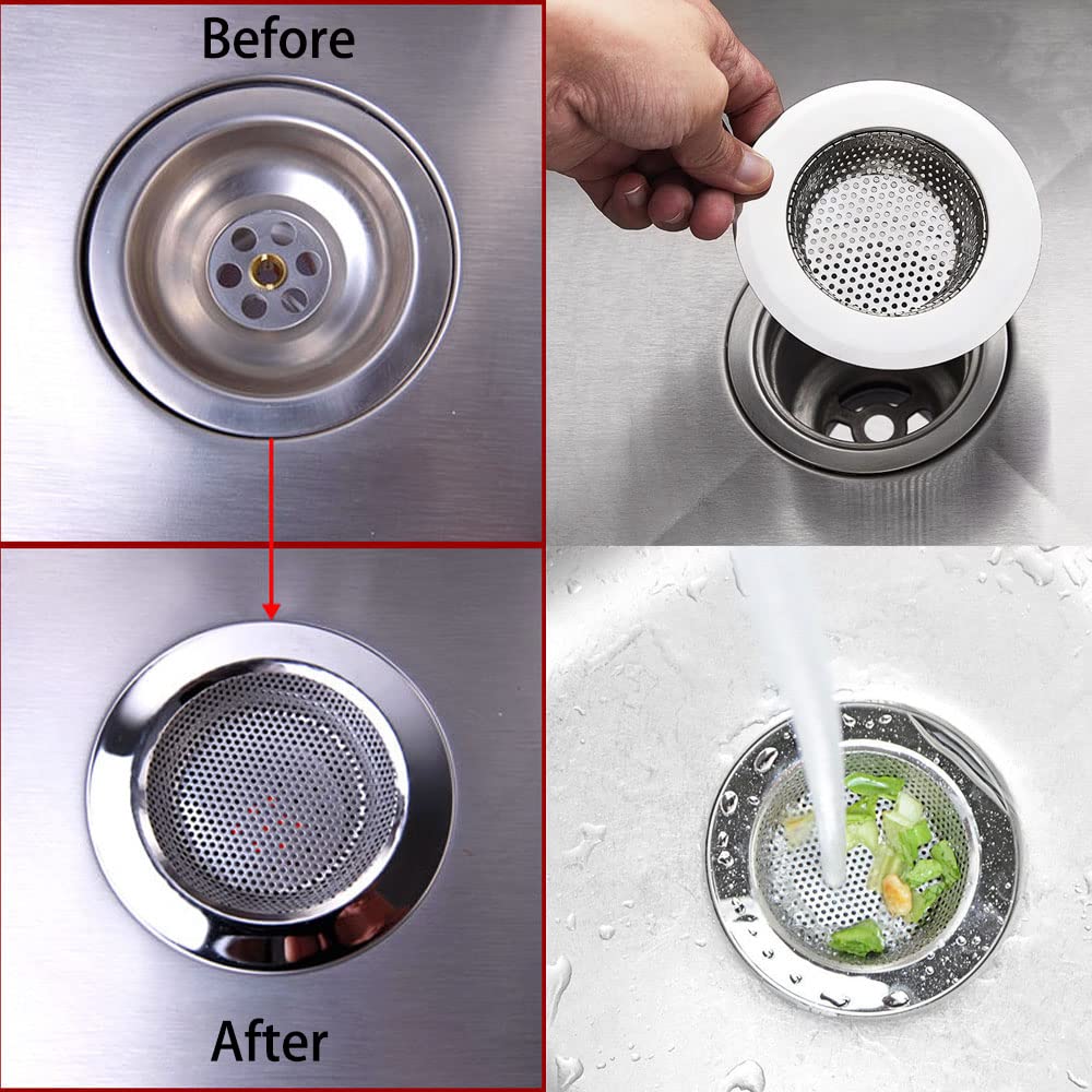 2PCS Kitchen Sink Strainer, Universal Sink Drain Filter, Sink Basket Strainer, 4.5 Inch Stainless Steel Sink Drain Strainer, Food Catcher for Kitchen (Strainers)