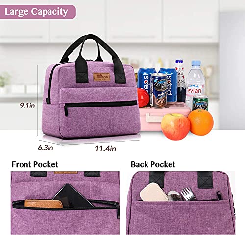 HOMESPON Insulated Lunch Bag Box Cooler Totes Handbag with Front and Back Pockets For Man and Woman Work Shopping (Purple)
