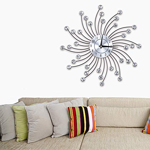NCONCO Wall Clock, Sparkling Bling Metallic Silver Flower-Shaped Wall Clock for Living Room Office(Arc Flower)