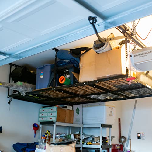 ABN Garage Shelving Ceiling Mounted Storage Racks - 4x4ft Ceiling Garage Storage System for Totes Decorations and More