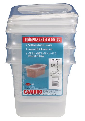 Cambro, 5.6 Quarts, Set of 3 Translucent Food Pans and Seal Covers, 1/3 Size, 6 Inch Deep