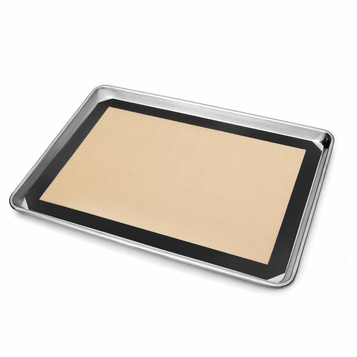2 Pack Silicone Fibreglass Reusable Baking Mats for Oven,Cookie Tray, Pizza Mat, Heat Resistant,15.7 * 11.8 inch (Black, 0.7)