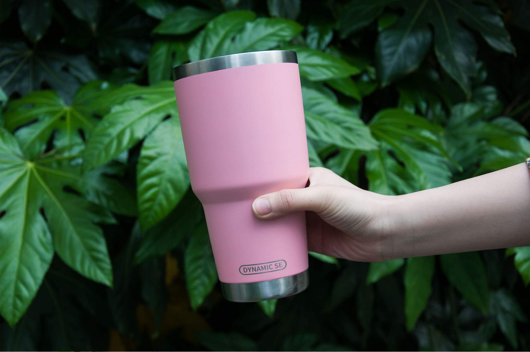 DYNAMIC SE 30oz Tumbler Double Wall Stainless Steel Vacuum Insulated Travel Mug with Splash-Proof Lid Metal Straw and Brush (Pink)