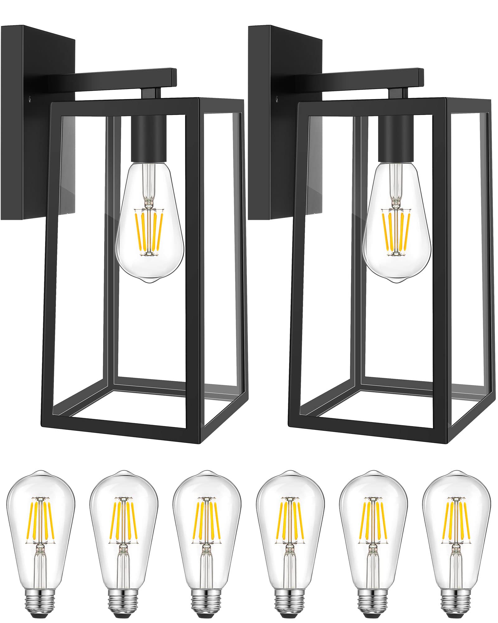 2 Pieces Outdoor Wall Sconce Exterior Waterproof Wall Lantern Light Fixtures Anti Rust Wall Mount Light Lamp with Clear Acrylic Shade and 8 E26 Socket Bulbs for House, Outside, Front Porch, Garage