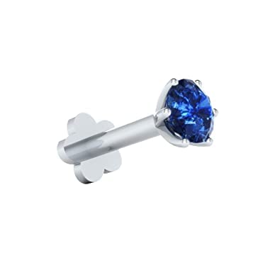 3mm Solitaire Blue Sapphire Nose Pin Stud for Womens Real 925 Sterling Silver Beautiful Jewelry in 16 Gauge and 8mm Length