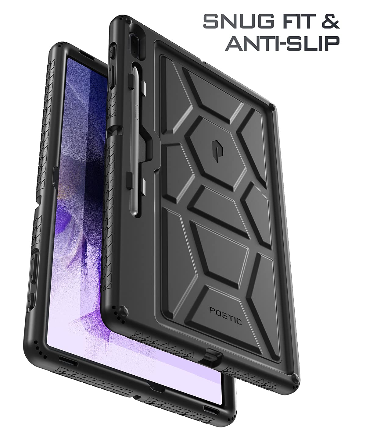 Poetic TurtleSkin Case Designed for Galaxy Tab S7 FE 12.4 Inch 2021 / Galaxy Tab S7 Plus 2020 with S Pen Holder, Rugged Shockproof Drop Protection Kids Friendly Silicone Cover Case, Black