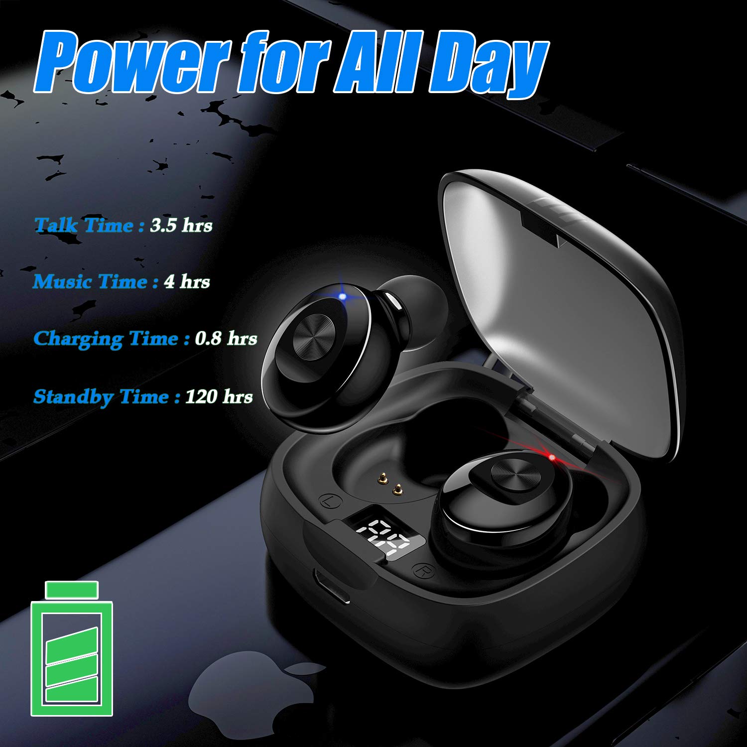 Lady house Earbuds 5.0 Mini Headphones, IPX5 Waterproof Hi-Fi Stereo Built-in Mic Headset, in-Ear Earphones with Charging Case for Daily use, Mat black