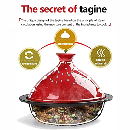 30cm Moroccan Tagine, with Lid, Non-Stick Enameled Cast Iron Soup Pot, for Different Cooking Styles - Cooking Healthy Food,Red