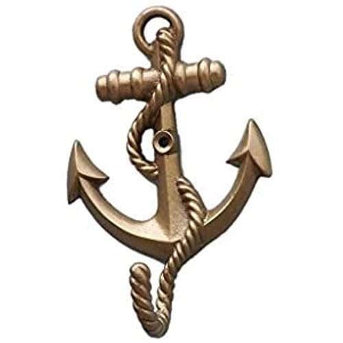 Handcrafted Model Ships Gold Finish Anchor with Rope Hook 5" - Wall Decor Hook - Nautical Decor