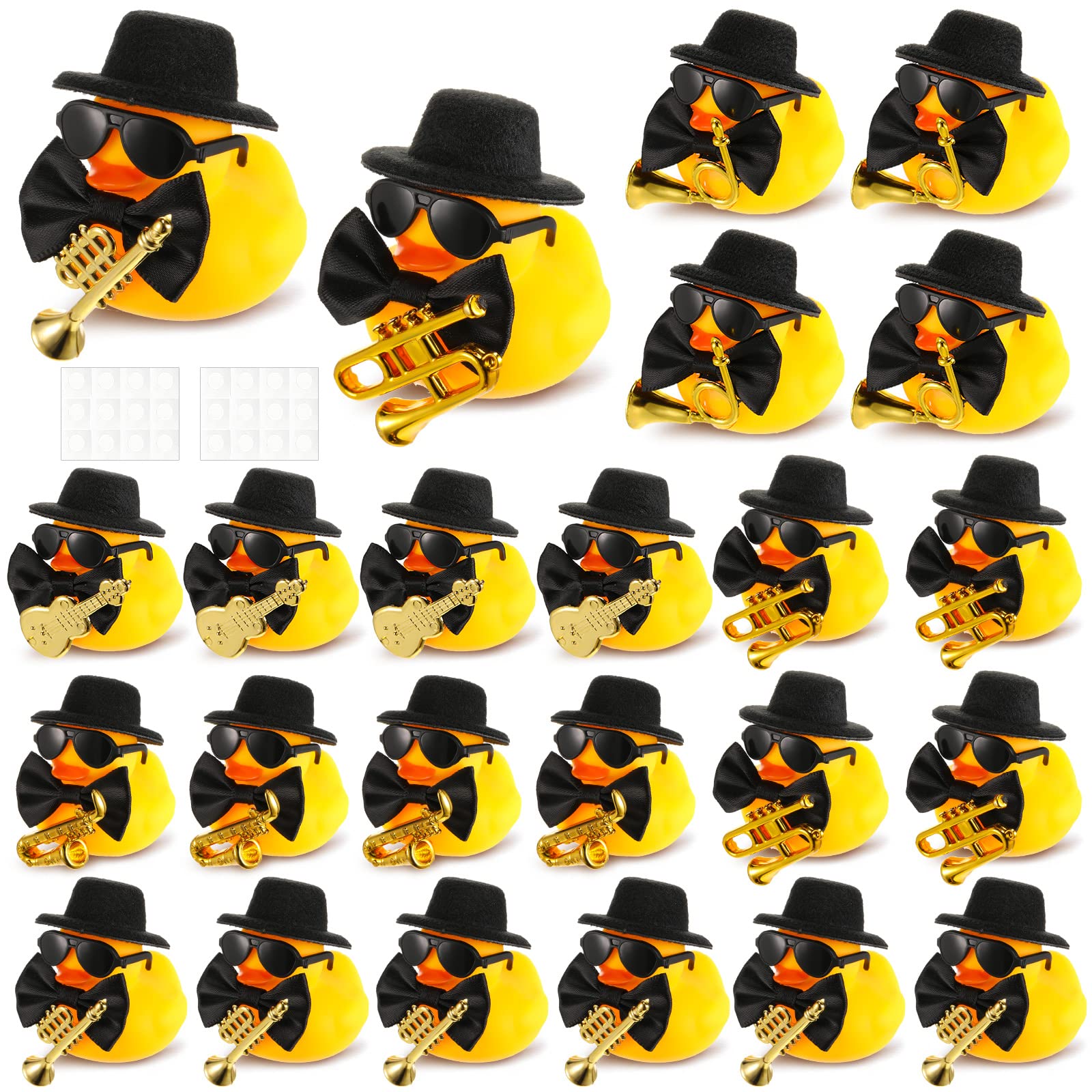 24 Sets Jazz Band Musical Instruments Rubber Ducks with Mini Felt Top Hats, Bowties, Instrument, Sunglasses, Bathtub Tiny Ducks Rubber Duckies Bulk for Ducky Baby Shower Game Birthday Party Pool Gift