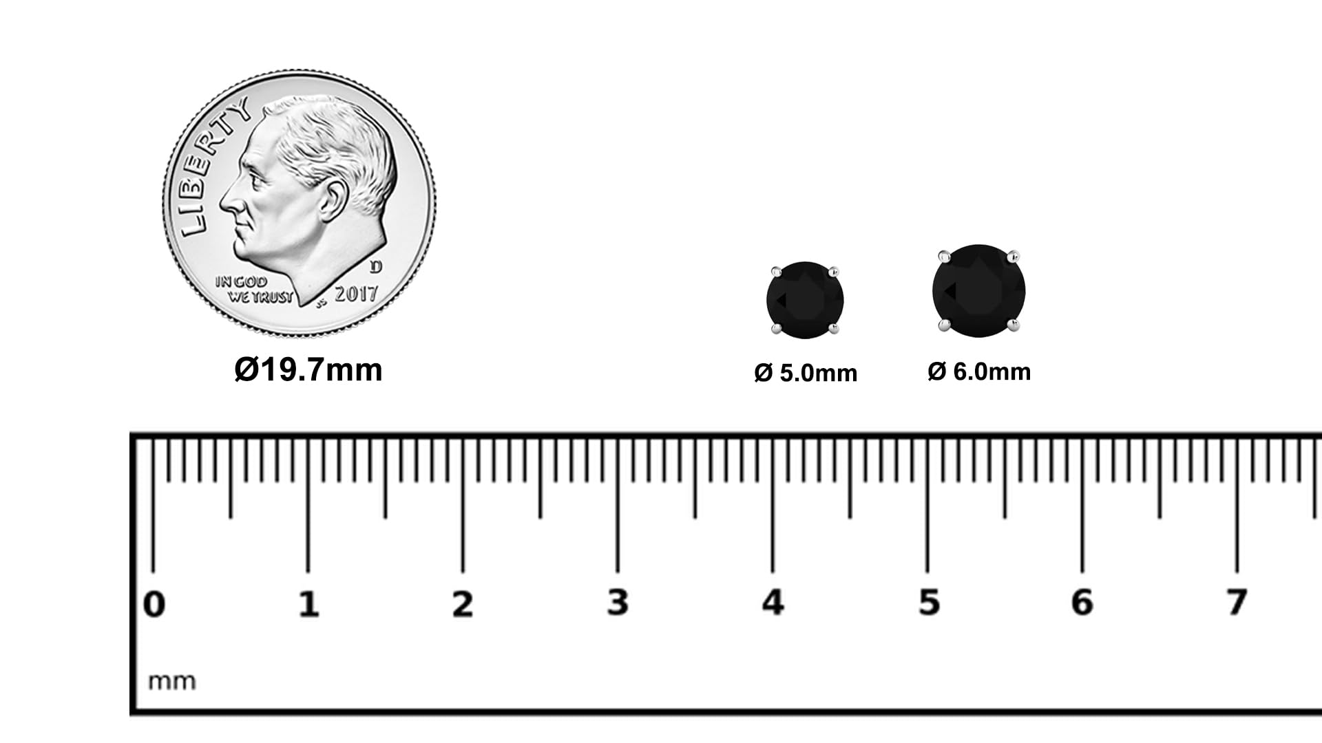 ALEVIRA Black Cubic Zirconia Stud Earrings - 1.0 TCW Round Cut Stone in 14K White Gold - Faux Black Diamond Stud CZ