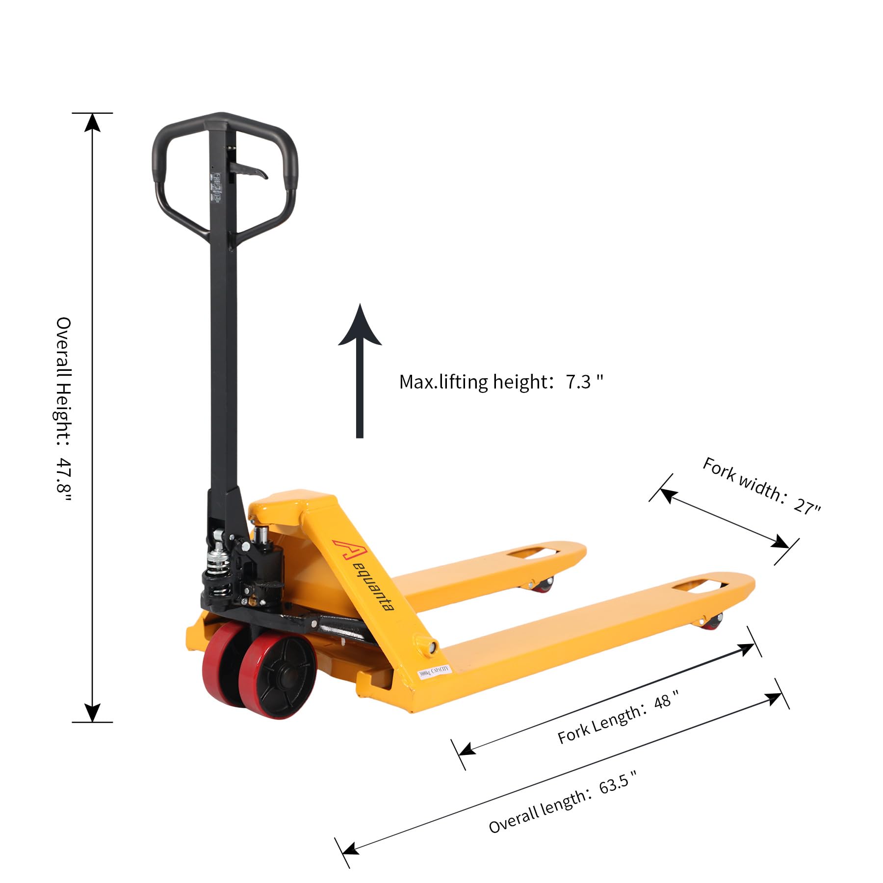 Aequanta Hand Pallet Jack Manual Pallet Truck 48"x27" Fork Size 5500lbs Capacity
