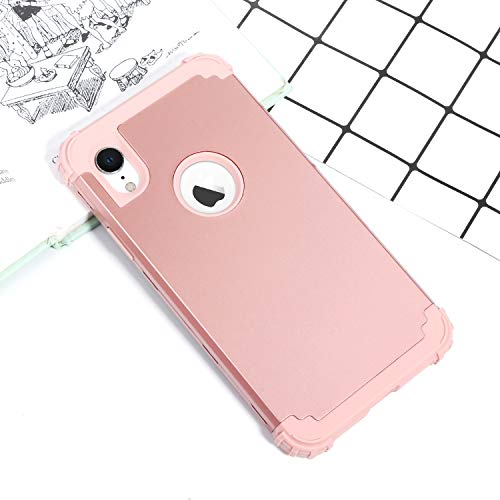 IDweel iPhone XR Case with Tempered Glass Screen Protector, iPhone XR Case for Women, 3 in 1 Shockproof Slim Hybrid Heavy Duty Hard PC Cover Soft Silicone Bumper Full Body Case, Rose Gold