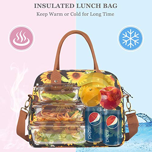 Insulated Lunch Bag Reusable Lunch Box Lunch Tote Bag Cooler Bag with Adjustable Shoulder Strap Food Storage Container Meal Prep Organizer for Women Men Adult Work Picnic - Sunflowers