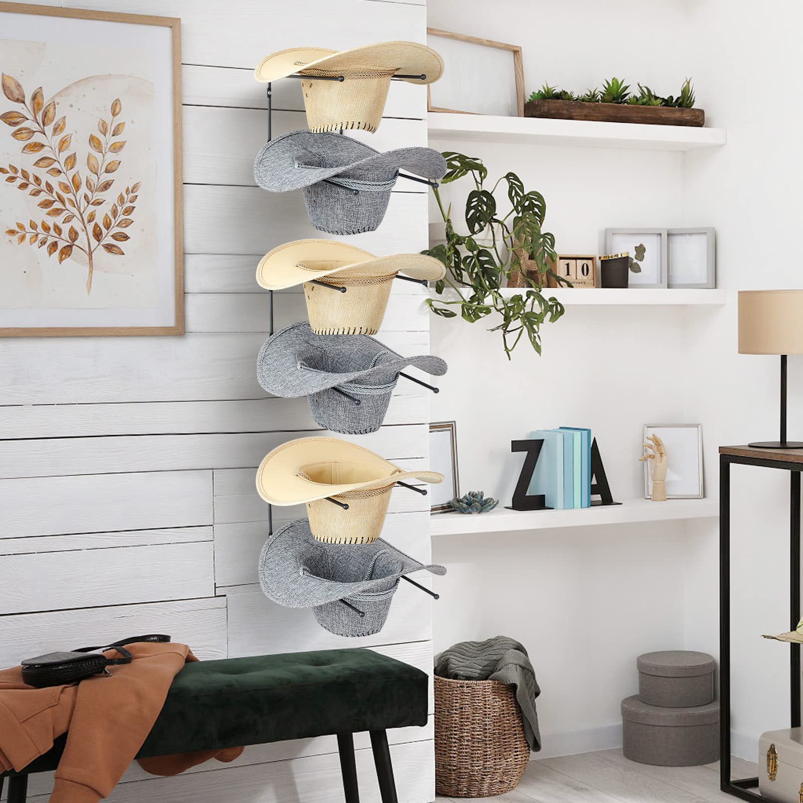 8 Pcs Cowboy Hat Rack for Wall, Wall Mounted Cowboy Hat Holder Organizer for Wall Room DIY Hat Hangers for Wall Display, Black Metal Hat Storage
