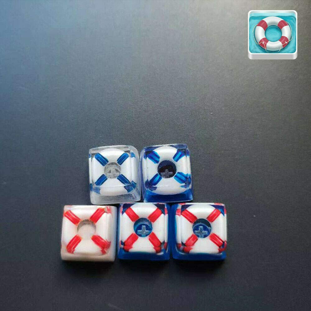 Handmade R4 Keycap Ring Buoy Marine Style Thick Resin Shine Through Backlit Keycaps for Cherry MX Gaming Mechanical Keyboard (NO.2)