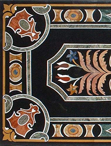 48" x 24" Inch Dinning Table Natural Black Marble Inlay Semi Precious Stones, Eating Table, Marble Patio Table, Rectangular Table