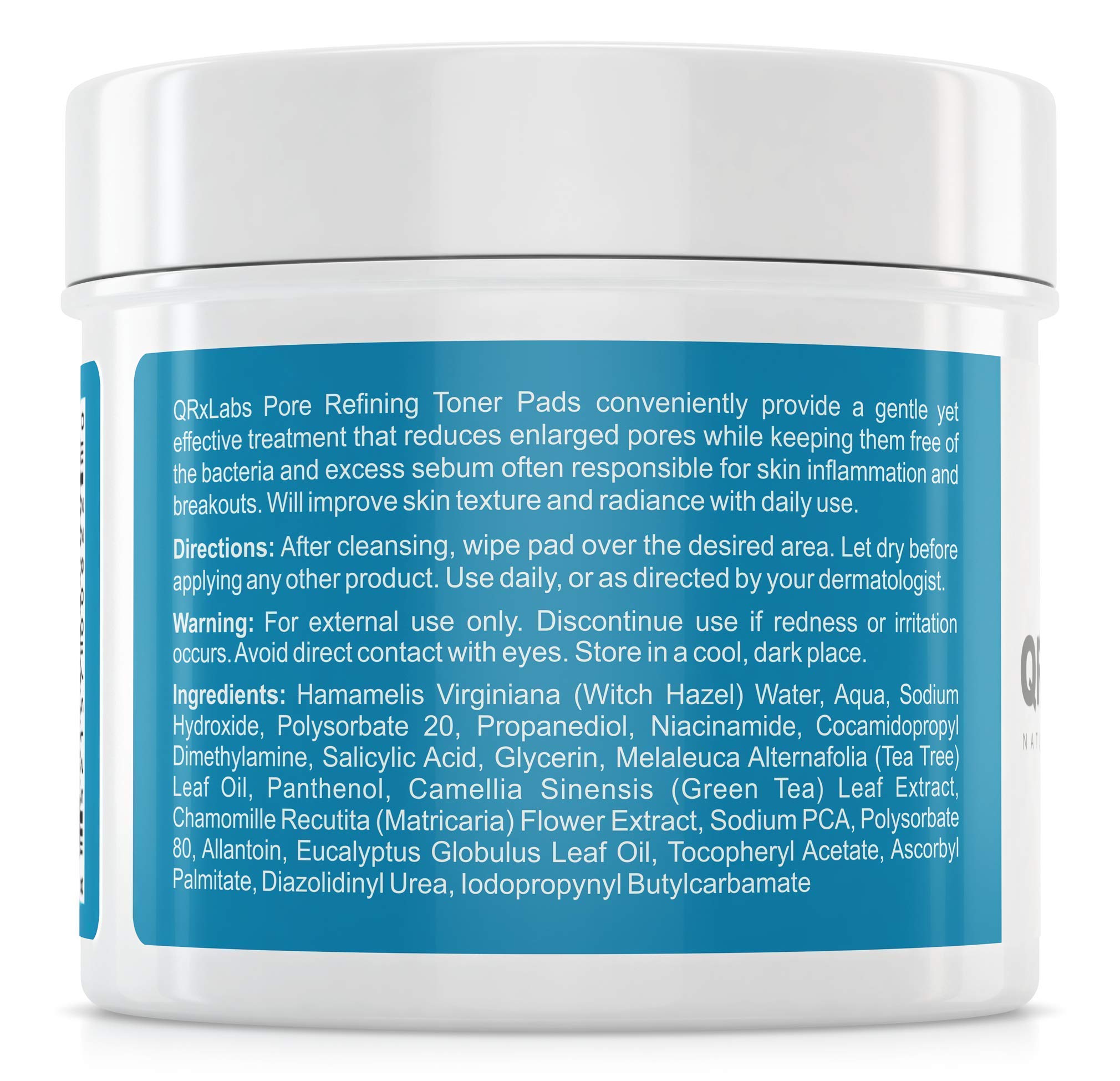Pore Refining Toner Pads with Salicylic Acid and Niacinamide in a Witch Hazel Solution - with Vitamins B5, C & E, Chamomile & Green Tea - Helps Reduce The Look of Enlarged Pores